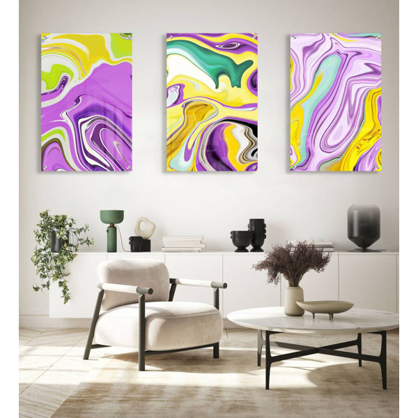 UniQstiQ Purple Illusory Forms Set of 3 Prints Modern Wall Art Modern Artwork - Wayfair Canada